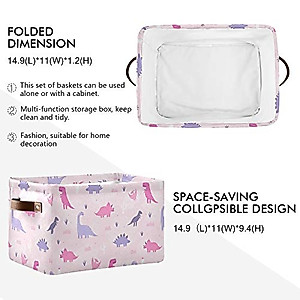 xigua Pink Cartoon Dinosaur Large Storage Basket, Foldable Storage Basket, Waterproof Coating Storage Box with Handle Toy Storage Bag, for Home School & Office, 1PCS