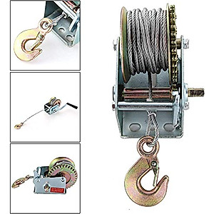 SoB 600lbs Capacity Heavy Duty Hand Winch, Hand Crank Strap Gear Winch with 8m Steel Wire, Manual Operated Two-Way Ratchet ATV Boat Trailer Marine (600LBS)