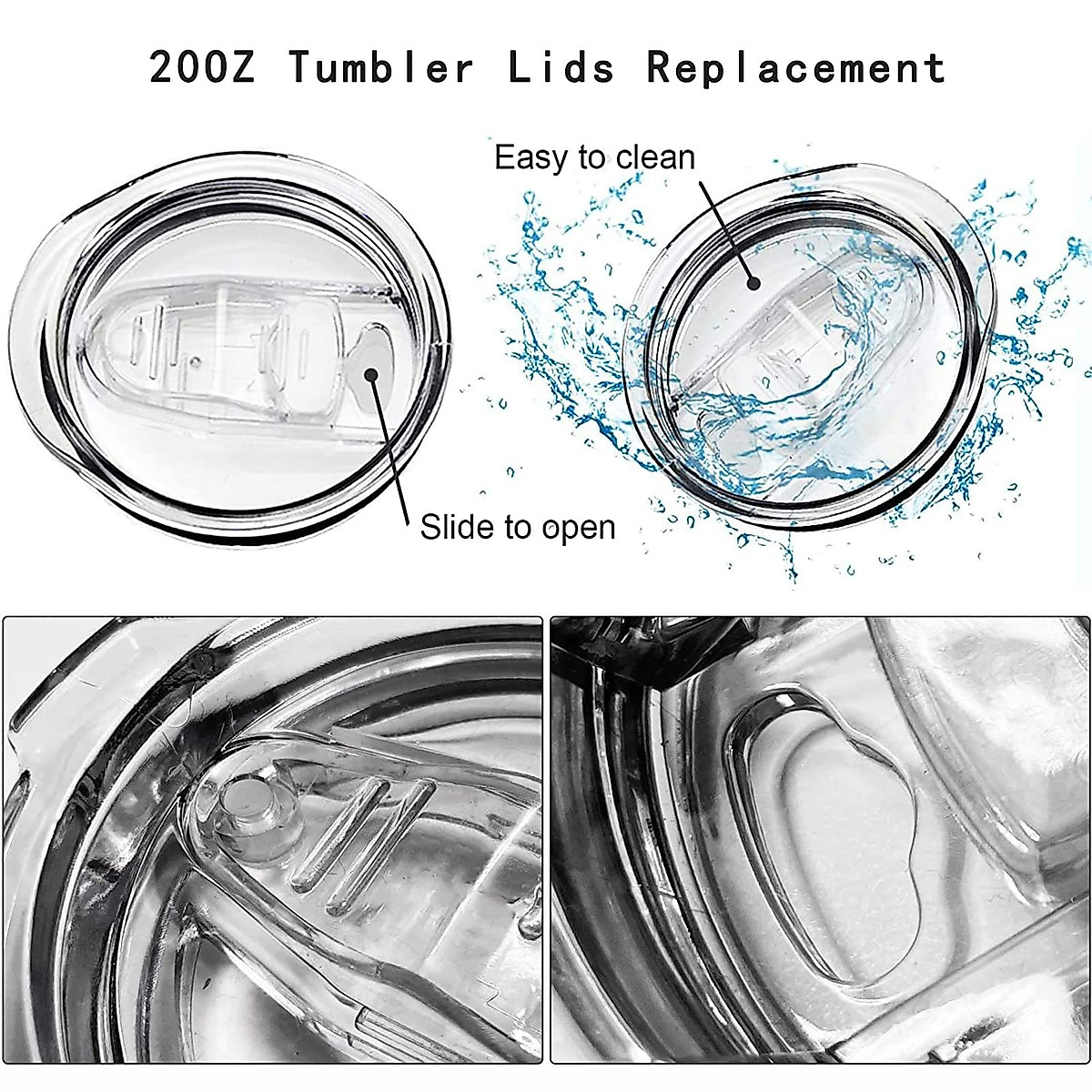 20 oz Tumbler Lids Replacement, Skinny Tumbler Lid Replacement Tumbler Cup Lids for Tumblers Spill Proof, Compatible with Yeti Rambler and More Tumbler Cups (10 Pack) (Black or clear - Assorted)