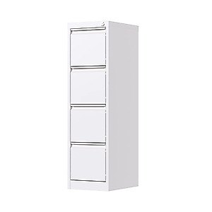 GangMei 4 Drawer Metal Vertical File Cabinet with Lock, Narrow Filing Cabinet with Hanging Letter/Legal/A4 Folders, Locking Steel Filing Cabinet for Home, Office, Assembly Required (White, 4 Drawers)