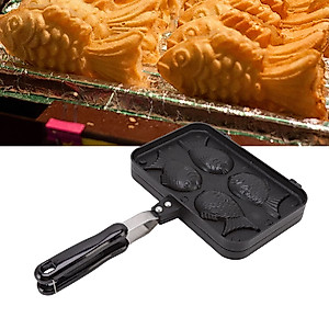 Taiyaki Pan, Japanese Non Stick Fish Shaped Pancake Double Baking Pan with Handle, Waffle Cake Maker Pan for Home DIY Cooking Party Dessert, Cook Up to 4 Pastry Dough