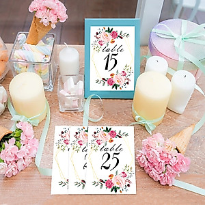 Floral Table Number Cards 1-26, Geometric Floral Table Cards - Double Sided 4 x 6 Card Stock, Table Numbers Cards for Wedding Decorations, Receptions, Party, Baby Showers, Special Event