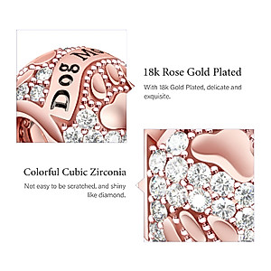 GNOCE Rose Gold Charms Sterling Silver Dog Mom Animal Charm Bead With Paw Prints Fit Bracelet/Necklace Jewelry Gift for Women Pet Lover