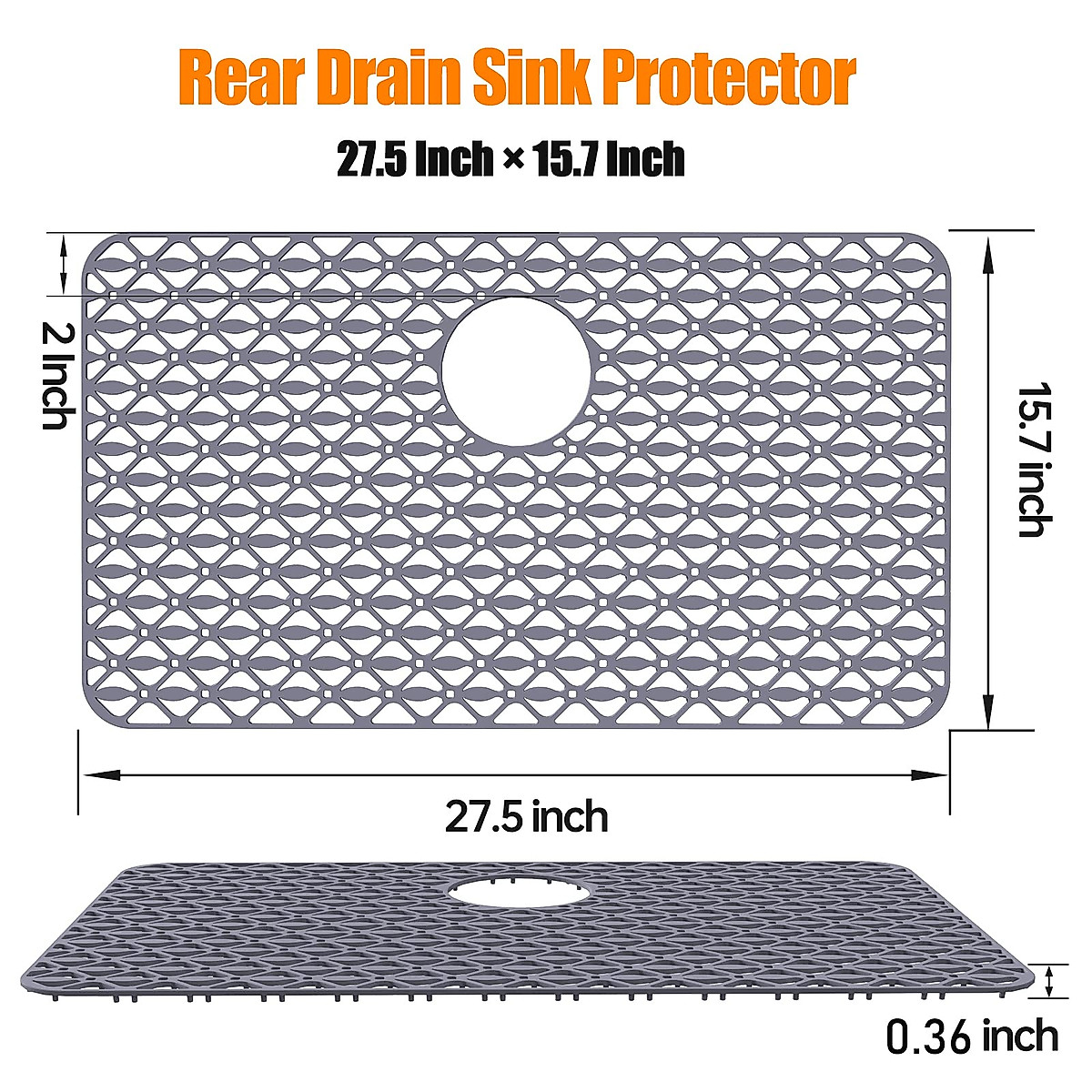 JUSTOGO Sink Protectors for Kitchen Sink 27.5'' x 15.7'', Kitchen Sink Mats Heat Resistant Silicone Mat for Stainless Steel Sink, Sink Mats for Bottom of Kitchen Sink, Rear Drain