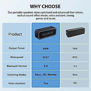 NOTABRICK Bluetooth Speaker 40W,Portable Speaker with 3D Surround Sound,Enhanced Bass,IPX7 Waterproof Speaker,Long Playtime,Voice Assistant,100ft Wireless Range for Home,Gardens,Outdoor,Travel