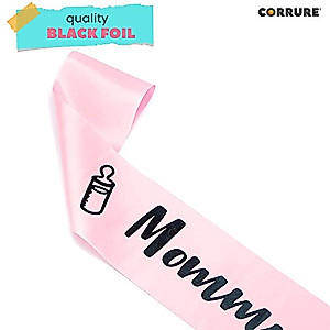 CORRURE Baby Shower Sash for Girl - 'Mommy to Be' Sash With Beautiful Pink Ribbon and Black Foil Text - Ideal Gender Reveal, Baby Shower, Welcome Baby, Mom to Be or Baby Sprinkle Gift