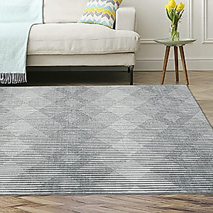 RUGSREAL Large Modern Geometric Thin Flat Area Rug Machine Washable Area Rug Low Pile Contemporary Carpet Non Slip Area Rug for Living Room Bedroom Home Office, 8' x 10' Grey