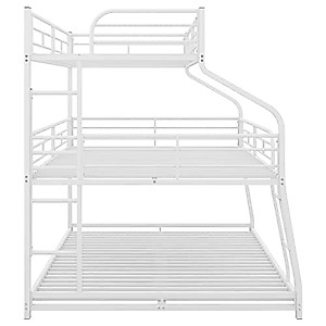 Harper & Bright Designs Metal Triple Bunk Beds,Bunk Beds Twin XL/Full XL/Queen,3 in 1 Triple Bed,Heavy Duty 3 Beds Bunk Bed with Guard Rails & 2 Ladders for Kids,Teens, Adults,White