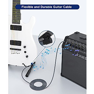 AkoaDa 1/4 Inch TRS Instrument Cable (10ft 2Pack), Right Angle 6.35mm Male Jack Stereo Audio Interconnect Cord,Compatible for Bass,Keyboard,Mixer,Amplifier,Amp,Electric Guitar,Speaker