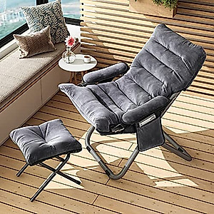 CMFTGDS Lazy Chair with Ottoman, Foldable Modern Lounge Accent Chair with Armrests and a Side Pocket, Leisure Upholstered Sofa Reading Chair with Footrest for Small Space