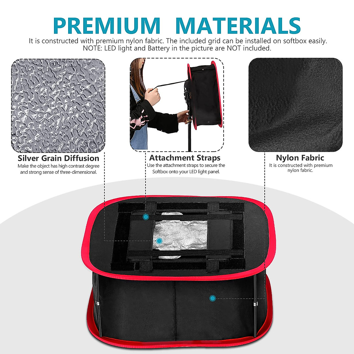 Neewer Foldable Softbox Light Box with Strap Clip, Grill and Carry Bag Compatible with Neewer 480/660/530 LED Light Panels, Opening 10 x 8.7 cm (Black + Red)