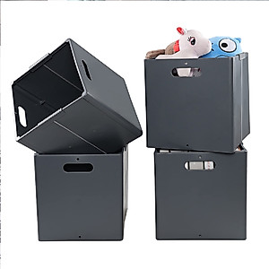 Gloreen 4 Pack Collapsible Storage Cubes, Foldable Storage Bin, Grey