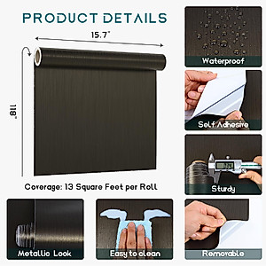 VEELIKE Bronze Brushed Stainless Steel Contact Paper for Appliances Dishwasher Fridge 15.7"x118" Rust Resistant Waterproof Removable Peel and Stick Metallic Wallpaper for Kitchen Cabinet Backsplash