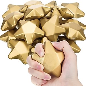 Deekin 24 Pcs 3.1 Inch Star Stress Ball Stress Relief Balls Foam Stars for Adults Student Prizes Bag Fillers Fun Birthday Party Favors(Gold)
