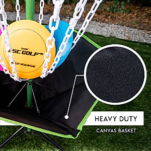 Franklin Sports Disc Golf Basket + Discs Set - Portable Disc Golf Target Basket with Chains - 3 Discs Included - Driver, Mid-Range + Putter