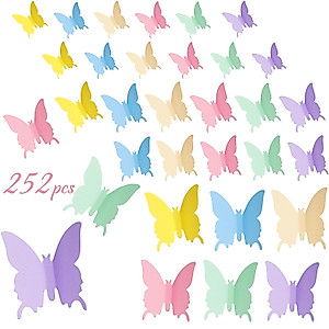 252 pcs 3D Butterfly Wall Decals Butterfly Removable Mural Stickers 3 Sizes 6 Colors Wall Decor Room Mural Kids Bedroom Decoration Wall Art Crafts for Home Bedroom Decoration