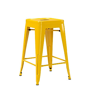 Devoko Metal Bar Stools 24" Indoor Outdoor Stackable Barstools Modern Style Industrial Vintage Counter Bar Stools Set of 4 (24 inch, Yellow)