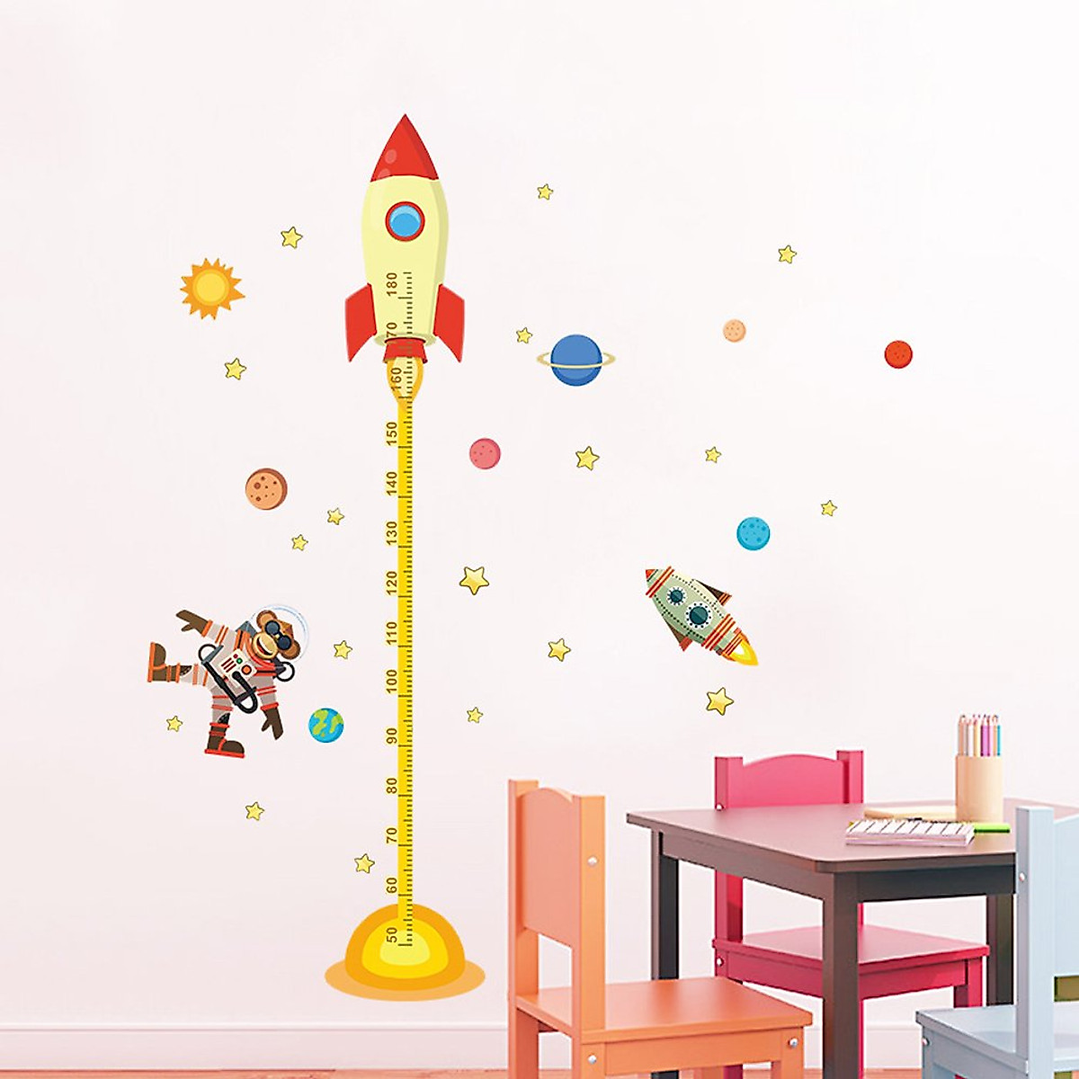 decalmile Planets Space Rocket Height Growth Measuring Table Wall Stickers Removable DIY Children Baby Room Daycare Sticker Wall Decoration