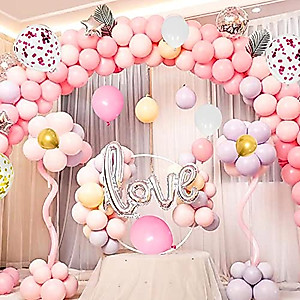 Pink White Gold Latex Balloons Kit 12 Inch, Pink Gold Confetti Balloons Party Decoration Supplies for Girl‘s Birthday Baby Shower valentines day.51pcs…