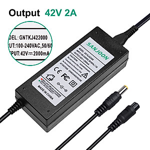 42V 2A Charger with 5.5mm Single Prong DC Plug and 8mm Triple Prong Connector, Two Plugs, Universal Replacement of 36V Lithium Battery