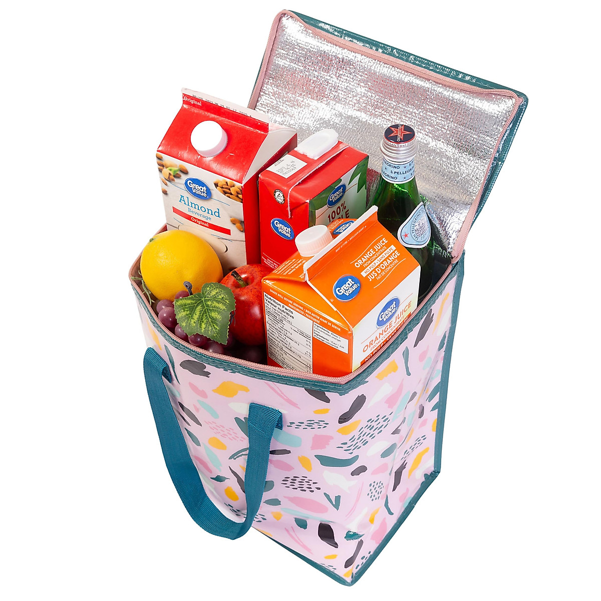 Planet E Reusable Grocery Picnic Shopping Bags - Heavy Duty Colorful Collapsible Insulated Zip Coolers (Pack of 3)