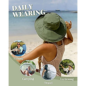 Hatiis Sun Hats for Women Gardening Beach Sun Protection Breathable Cotton Summer Hat with Fold-Up Wide Brim (Green, Medium)