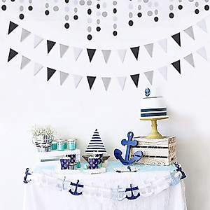 Black White Silver Pennant Banner,2 Pack Glitter Sprinkles Paper Triangle Flags, Birthday Graduation 2023 Fathers Day Wedding Baby Shower Party Decorations Bunting Lasting Surprise