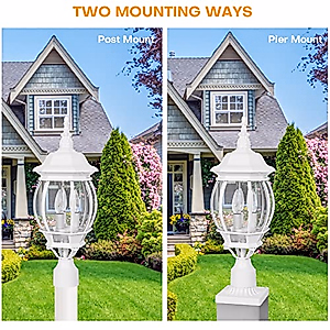 Krychilier Outdoor Lamp Post, 3-Light Pier Mount Outdoor Lighting Traditional Post Mount with White Finish, Exterior White Post Lantern(White, 3-Light)