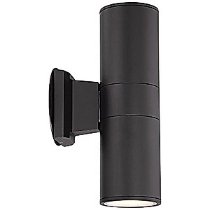 Possini Euro Design Ellis Modern Contemporary Outdoor Wall Light Fixtures Set of 2 Black Aluminum 11 3/4" Glass Lens for Exterior House Porch Patio Outside Deck Garage Yard Front Door Garden Home