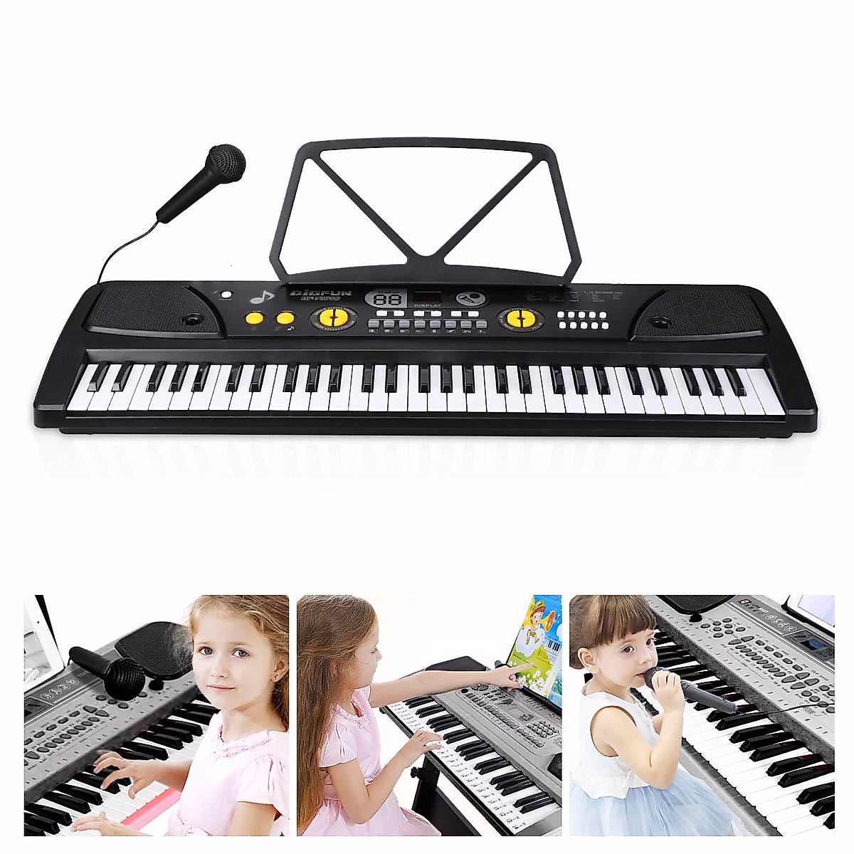 MUCH Electronic 61 keys Music Piano Keyboard Portable Digital With Built In Speakers Mic & Stand UPS/MP3 Input, Power Supply for Beginners (Kids&Boys,Girls Ages 3-12,Adults)