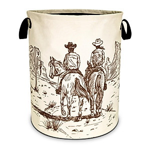 Western Cowboy Laundry Basket Desert Horse Foldable Waterproof Oxford Cloth Funny Tote Bag Laundry Hamper Clothes Storage Bucket Toy Organizer For Bathroom/Laundry Storage/Bedroom 18.9x16.5 Inch
