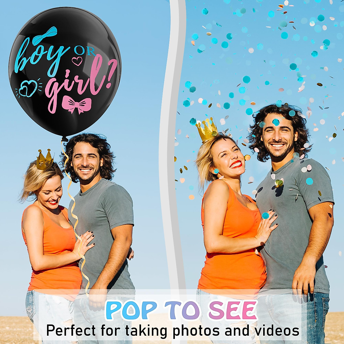 Wsaeig Gender Reveal Balloon Pop - 36 Inch Baby Gender Reveal Balloons With Confetti,2 Pcs Boy or Girl Balloon Gender Reveal Black Large,Big Balloon Gender Reveal Ideas