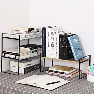 YGYQZ Wood Office Desk Shelf Organizer - Desktop Supplies Cute Dresser Top Organization Storage Rack and Cubicle Decor Aesthetic Bookshelf for Women Man and Kids (Black Wood-Single Tier)