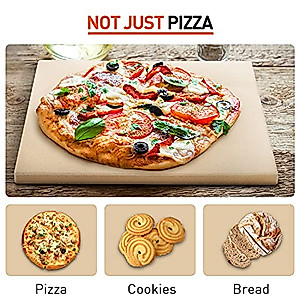 Arcedo Baking Stone for Bread, 15 x 12 Inch Rectangular Pizza Stone for Oven and Grill, Heavy Duty Ceramic Pizza Pan, Thermal Shock Resistant Pizza Grilling Stone for Pizza, Bread, Pies and More