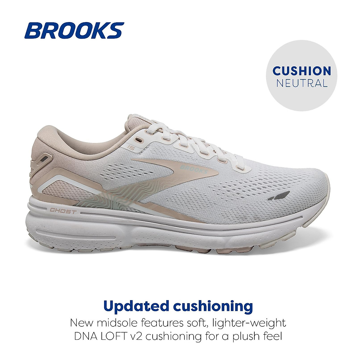 Brooks Women's Ghost 15 Neutral Running Shoe - White/Crystal Grey/Glass - 9 Medium