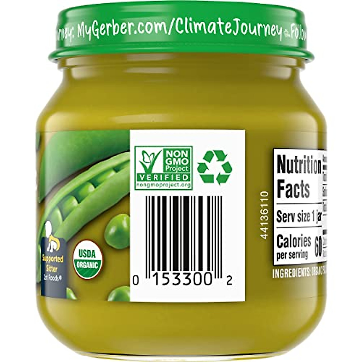 Gerber Organic for Baby 1st Foods Baby Food Jar, Pea, USDA Organic & Non-GMO Pureed Baby Food for Supported Sitters, 4-Ounce Glass Jar (Pack of 10 Jars)