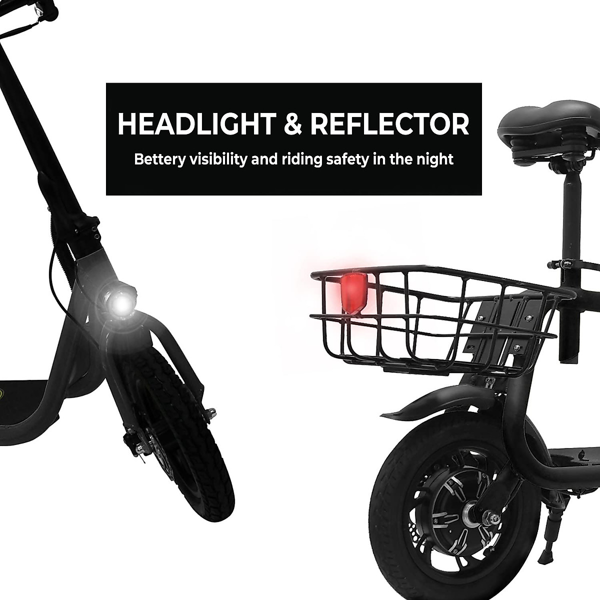 Phantomgogo Commuter R1 - Electric Scooter for Adults - Foldable Scooter with Seat & Carry Basket - 450W Brushless Motor 36V - 15MPH 265lbs Max Load E Mopeds for Adults (Black)