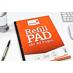 Silvine 160 Page A4 Refill Pad, Side Bound and Punched 4 Holes. Ruled 8mm Feint with Margin. Ref A4SRPFM