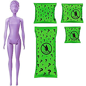 Barbie Color Reveal Doll with 7 Surprises: Water Reveals Doll’s Look & Creates Color Change on Face & Sculpted Hair; 4 Mystery Bags Contain Surprise Scented Wig, Skirt, Shoes & Sponge; Food-Themed