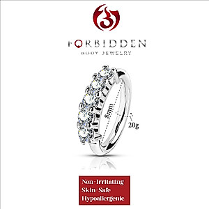 Forbidden Body Jewelry 20g Surgical Steel CZ Lined Bendable Cartilage & Nose Hoop, Silver Tone
