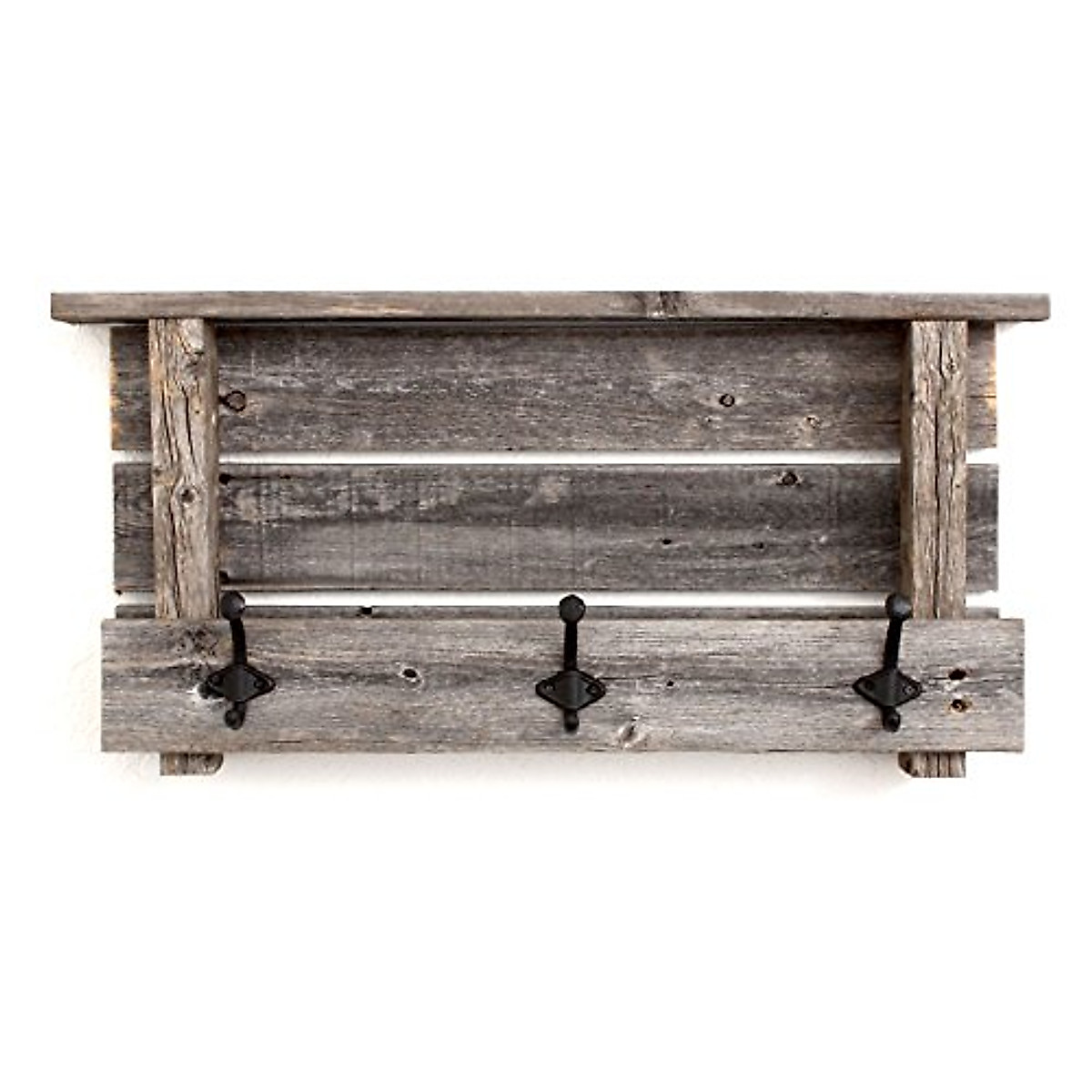 BarnwoodUSA | Rustic Wood Farmhouse Shelf with Hooks (Weathered Gray)