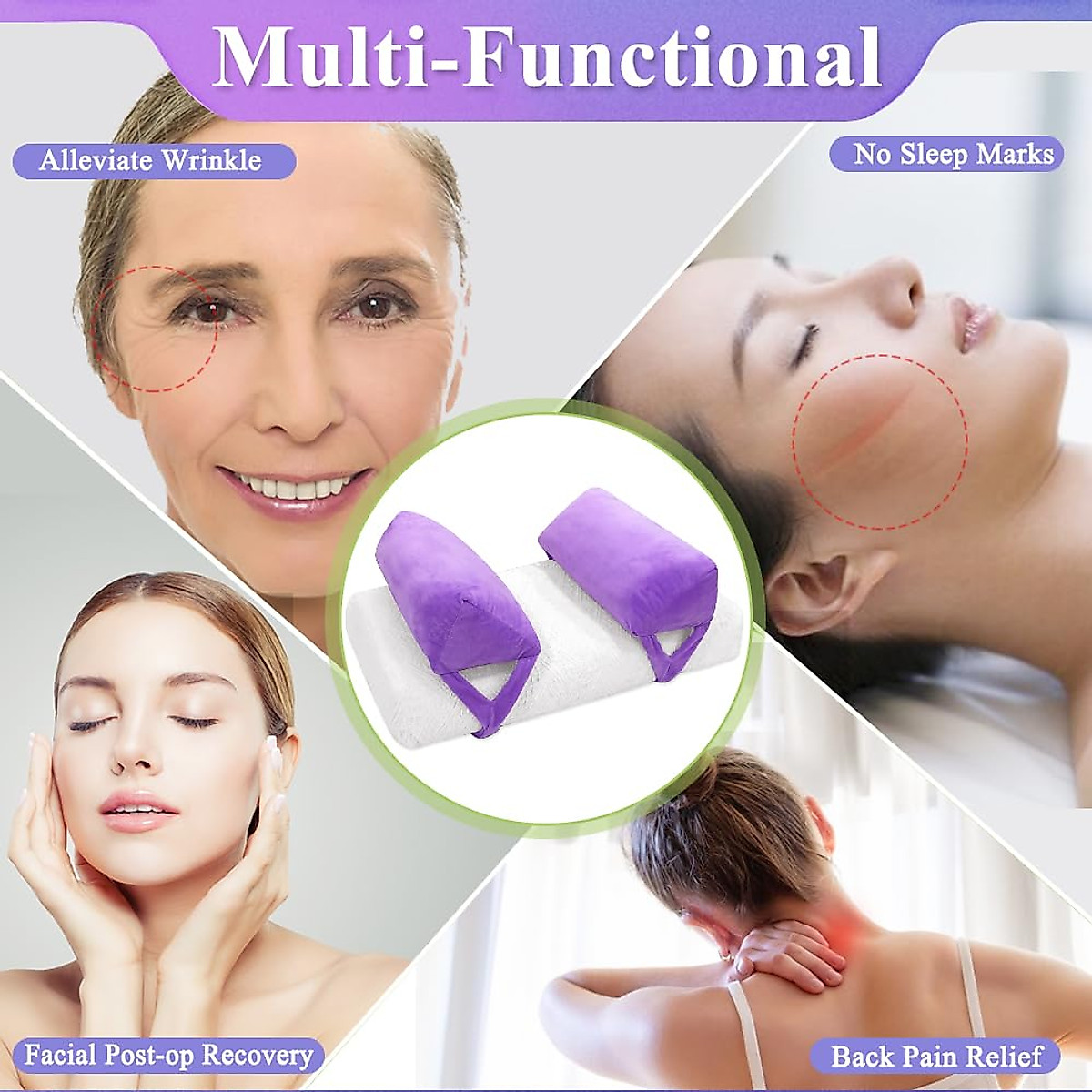 Anti Aging Pillow for Women Anti Wrinkle Face Beauty Pillow Head Stabilizer Back Sleep Training Face Up Head Positioning Wrinkle Prevention for Face Post Surgery Pillows Support for Sleeping Upright