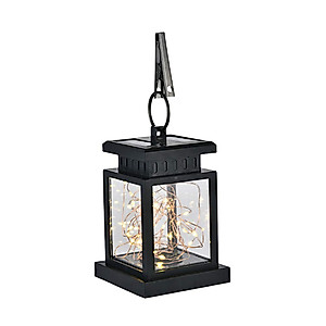 Excellent Solar Powered LED Candle Outdoor Garden Table Lantern Hanging Light Outdoor Hanging Lamp Yard Decor (Flashing Star, Black)