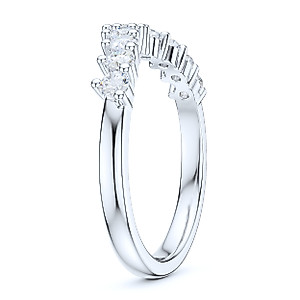 PRSTANI Solid Sterling Silver Slight V Shaped Curved Claws Set Simulated Diamond Matching Ring Wedding Band (6)