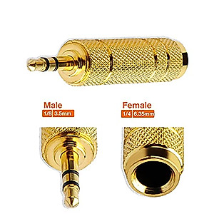 1/4 to 3.5mm Adapter, 1/8 to 1/4 Headphone Adapter Male to Female Connector, 6.35mm to 3.5mm Auxiliary Audio Adapter, 2 Pack
