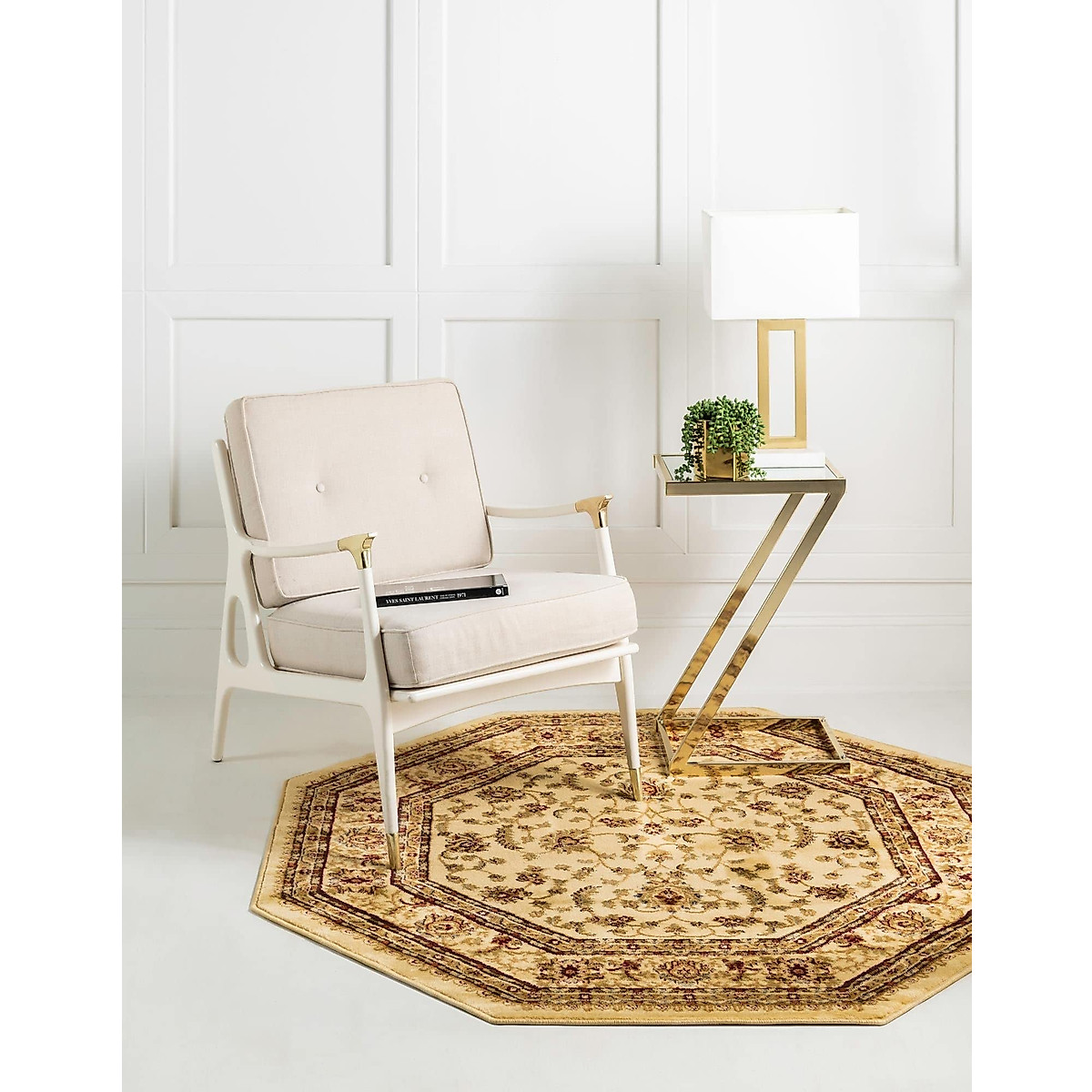 Rugs.com Aditi Collection Rug – 5' 3 Octagon Cream Low Rug Perfect for Living Rooms, Kitchens, Entryways
