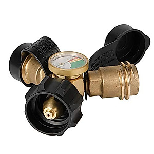 Kohree Propane Splitter, 2 Way Propane Tank Y Splitter Adapter with Gauge, LP Gas Tee Connector Adapter for 20lb Propane Cylinder, BBQ Grill, Gas Burner, Camping Stove, Heater, RV Camper