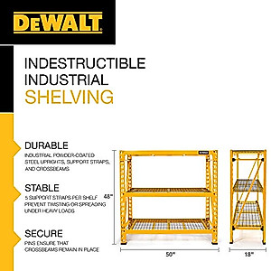 DEWALT 4-Foot Tall, 3 Shelf Steel Wire Deck Industrial Storage Rack, Adjustable for Custom Workshop/Garage Storage Solutions, Total Capacity: 4,500 lbs.