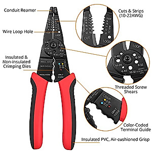 Neoteck Non-Contact Voltage Tester Pen and 8 Inch Wire Stripper Crimper Cutter 10-22 AWG, Must-Have Multi-Function Tool Kit