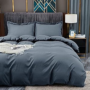 BBANGD California King Duvet Covers - Ultra Soft and Breathable Bedding Comforter Sets Washed Microfiber 3 Pieces with Zipper Closure Duvet Cover and 2 Pillow Shams (Navy)